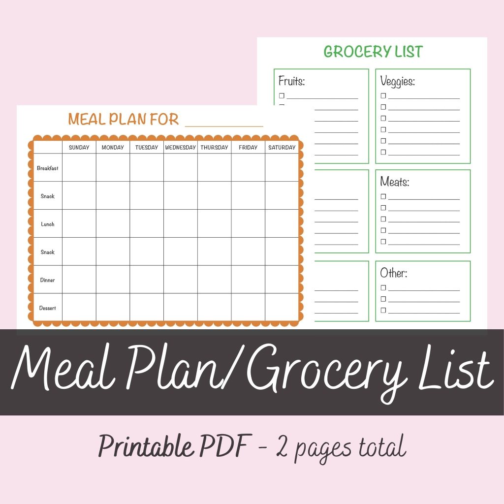 Printable Weekly Meal Planner and Grocery List Sheet – Ninja Design