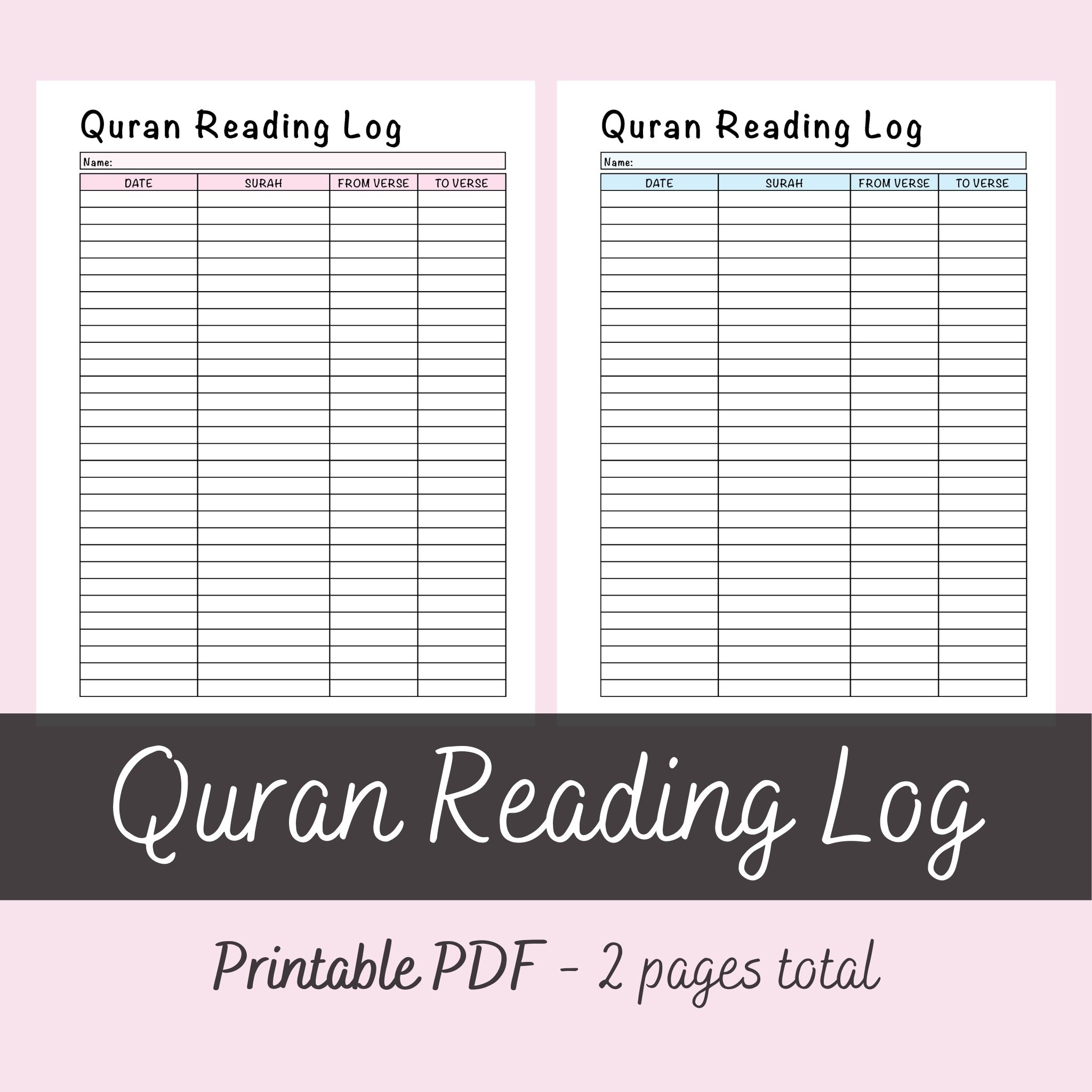 Printable Quran Reading Log Sheet - Ninja Design
